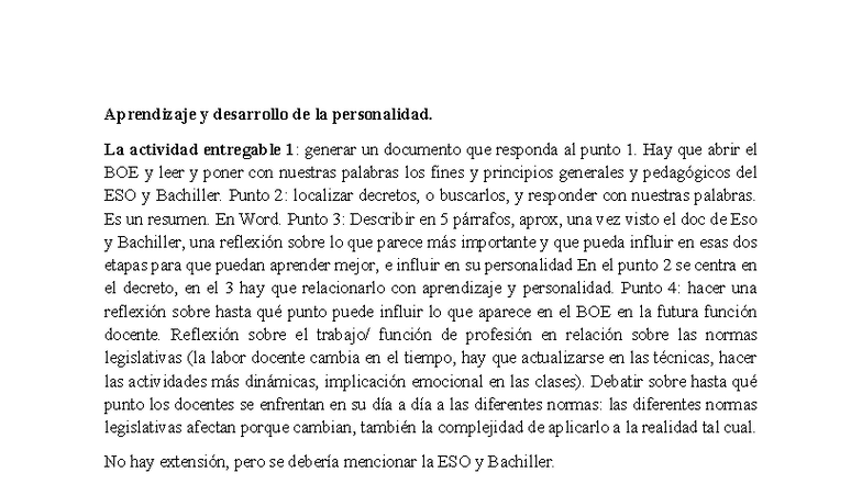 Reflexiones sobre Aprendizaje y Personalidad en ESO y Bachiller - Studocu