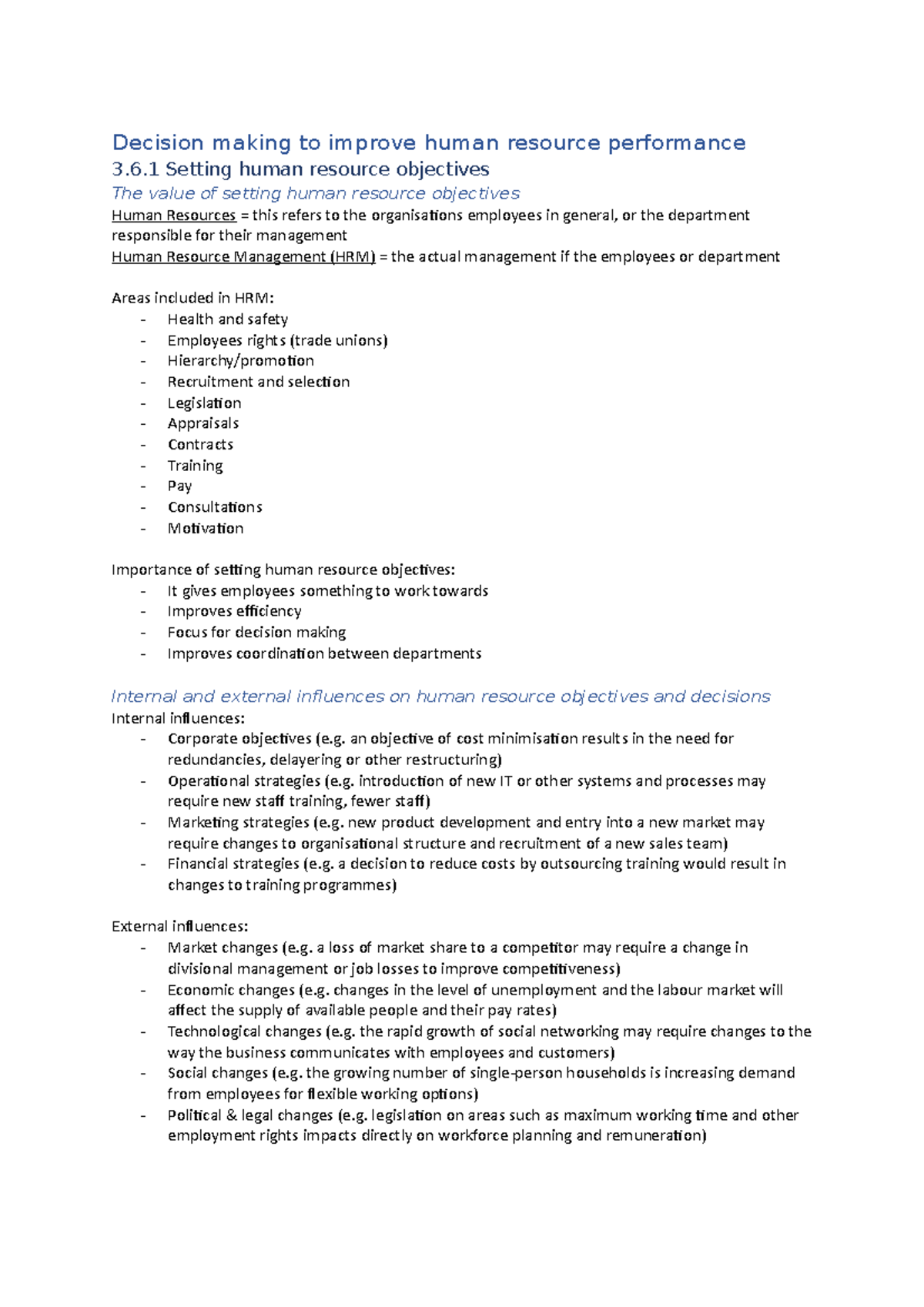Decision making to improve human resource performance - 6 Setting human ...