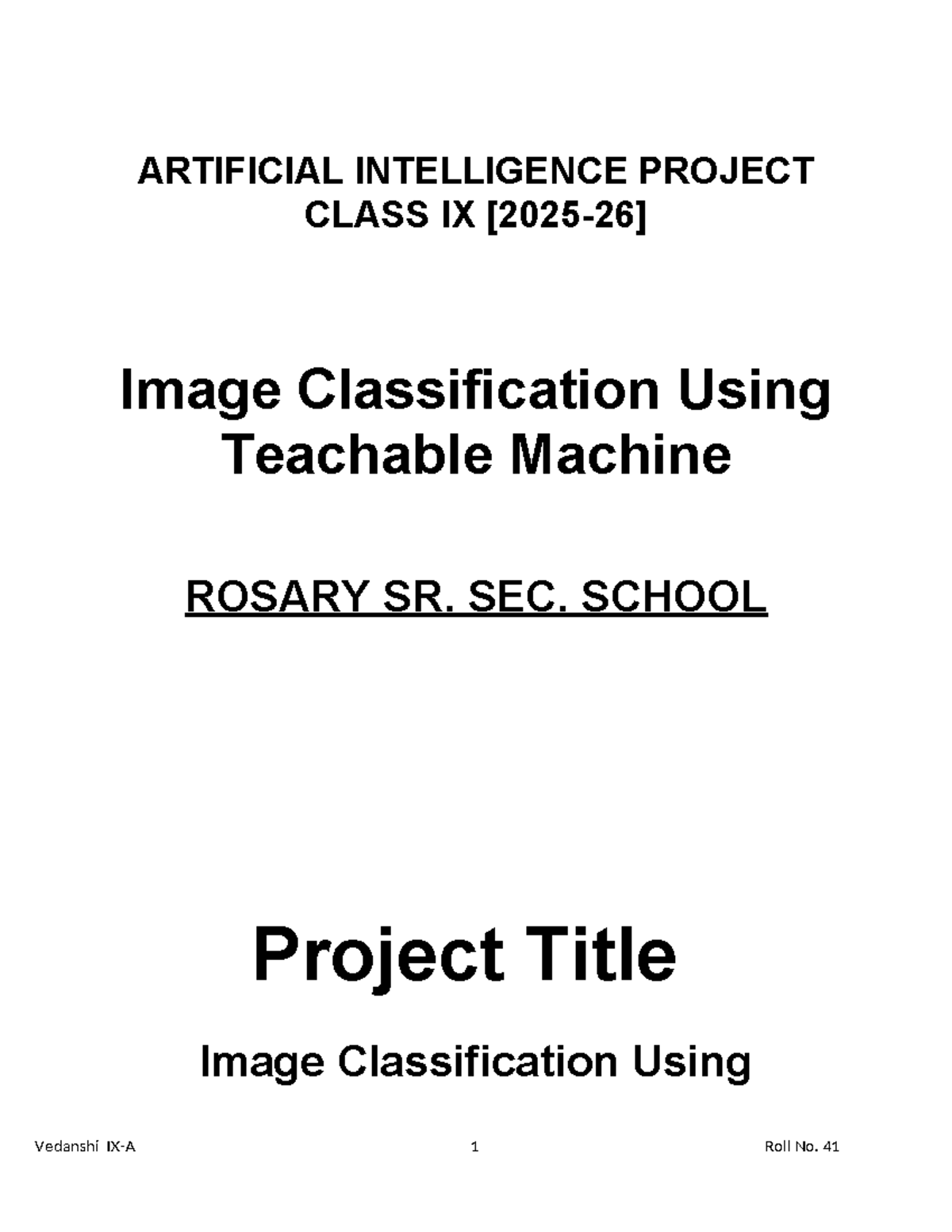 AI Project Class IX: Image Classification Using Teachable Machine - Studocu