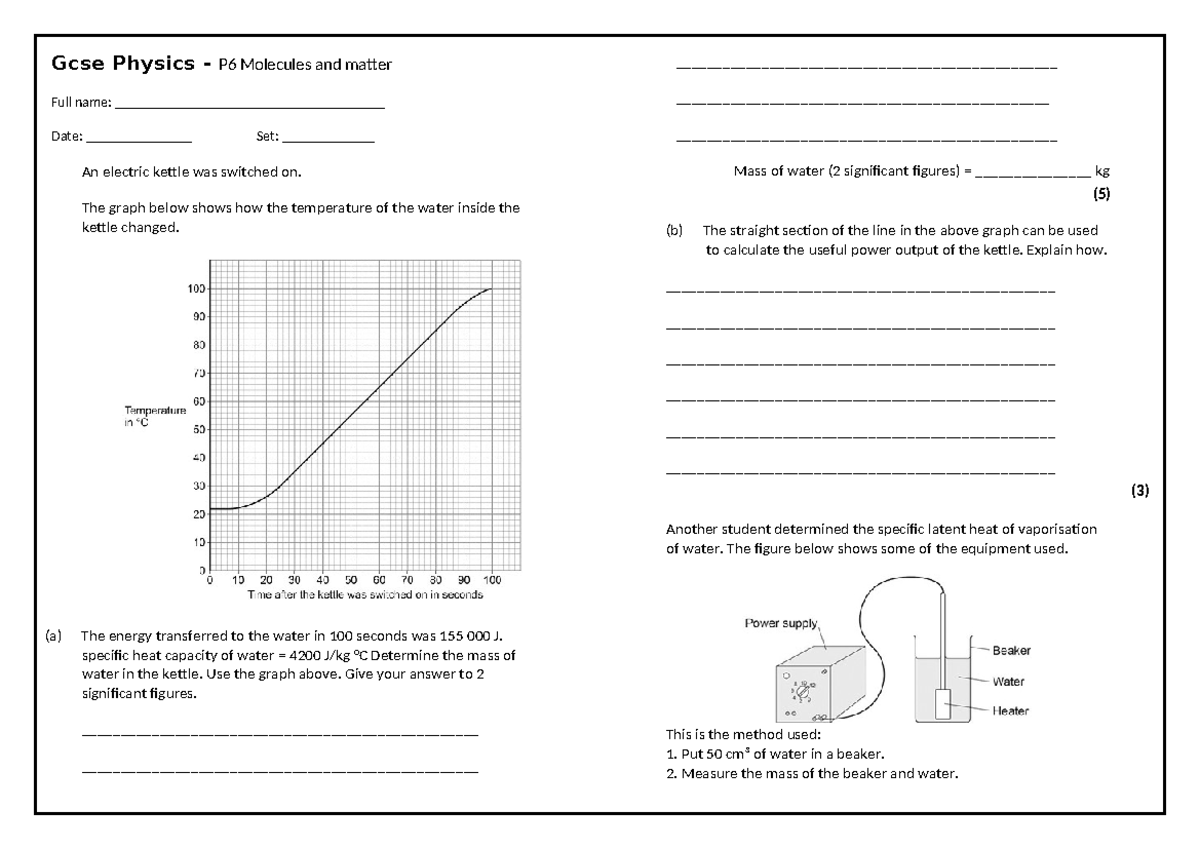 P6 - Physics Practice Paper: Molecules and Matter Revision Tips - Studocu