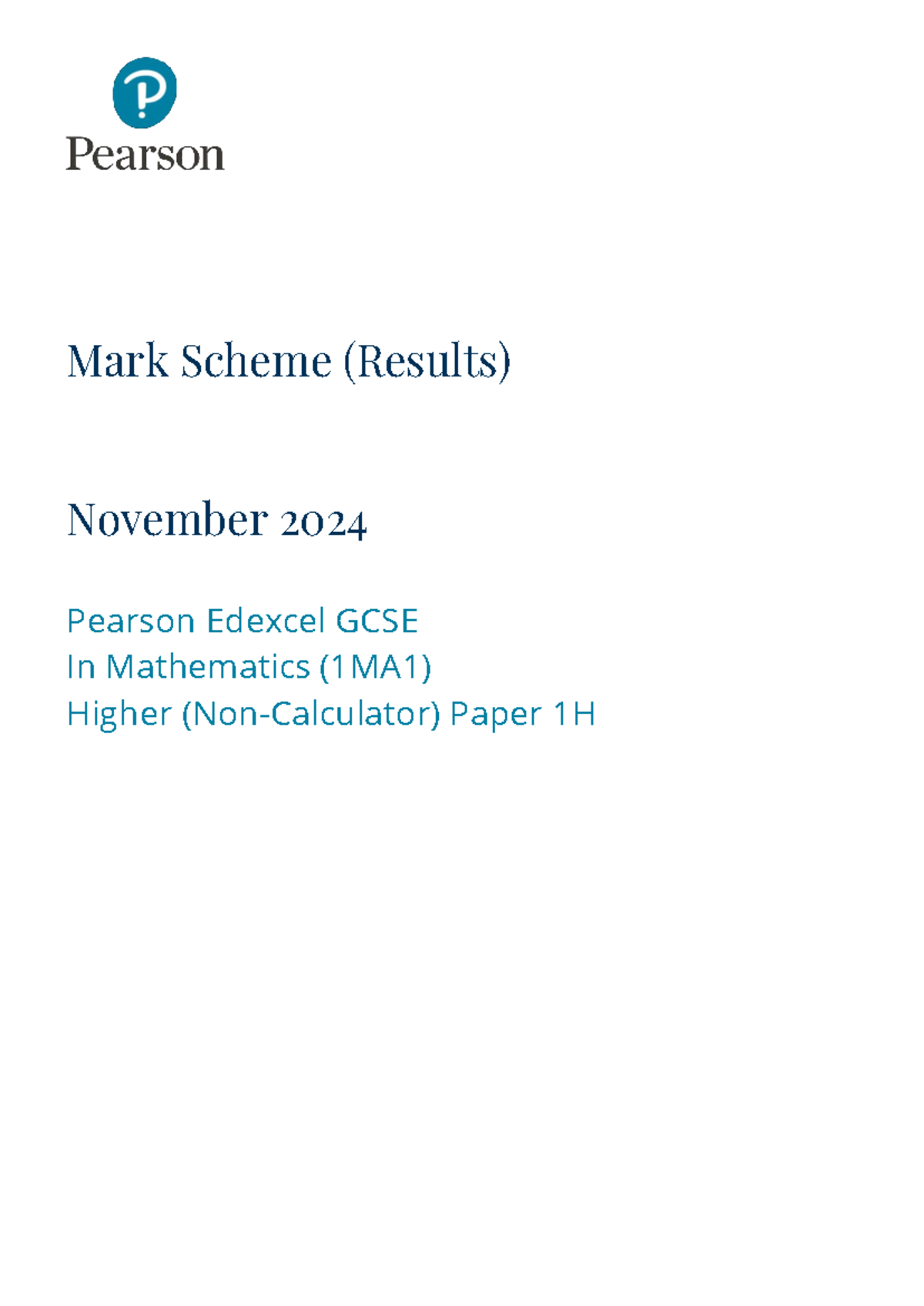 Edexcel 04c 1MA1 1H Nov 2024 Math Mark Scheme Analysis - Studocu