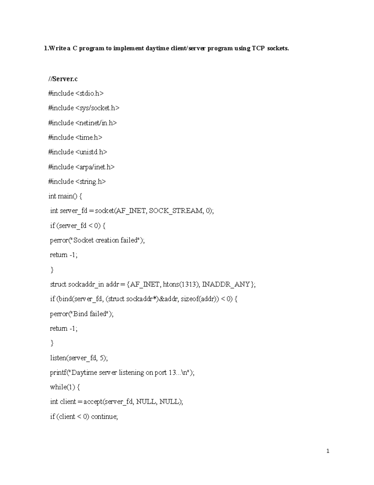 Network Lab Program - TCP Socket Implementation Guide - Studocu