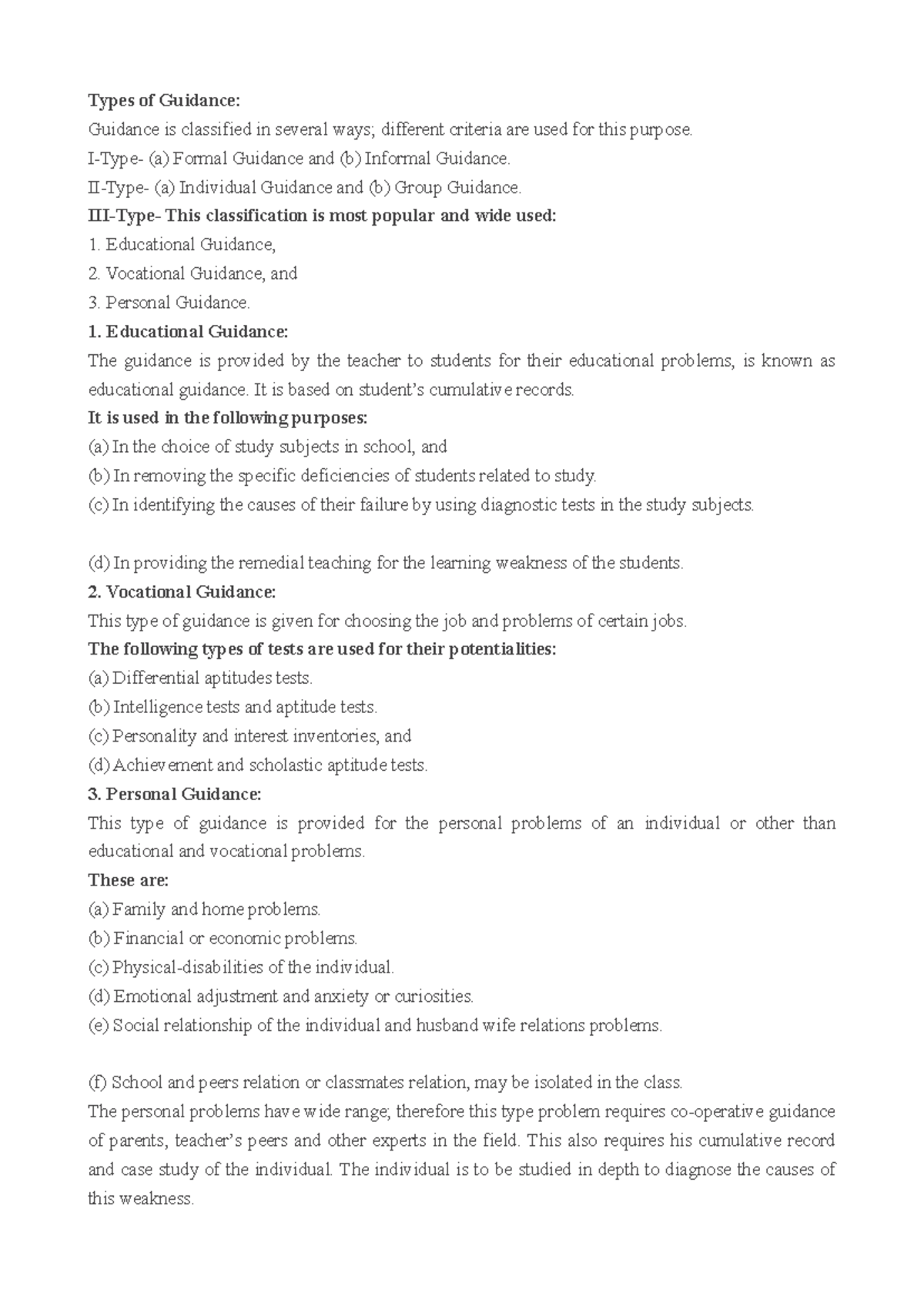 Types of guidance and counselling - Types of Guidance: Guidance is ...