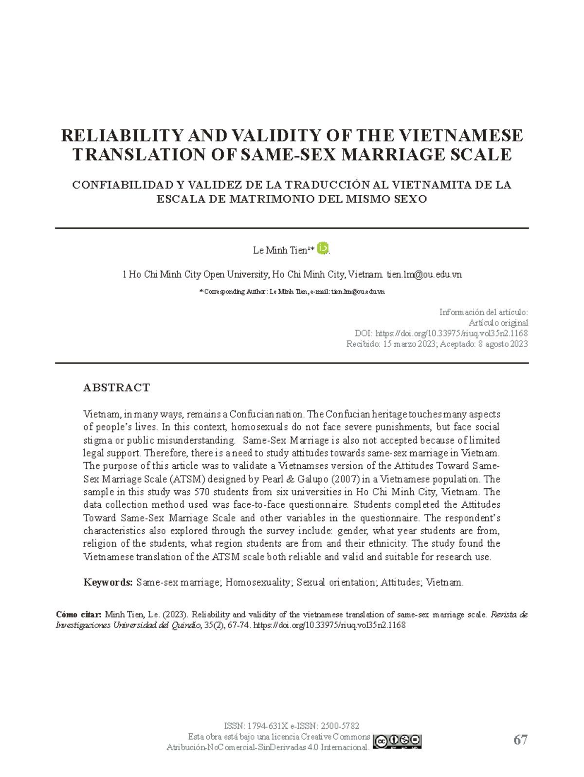 RELIABILITY AND VALIDITY OF VIETNAMESE MARRIAGE SCALE (RELIABILITY ...