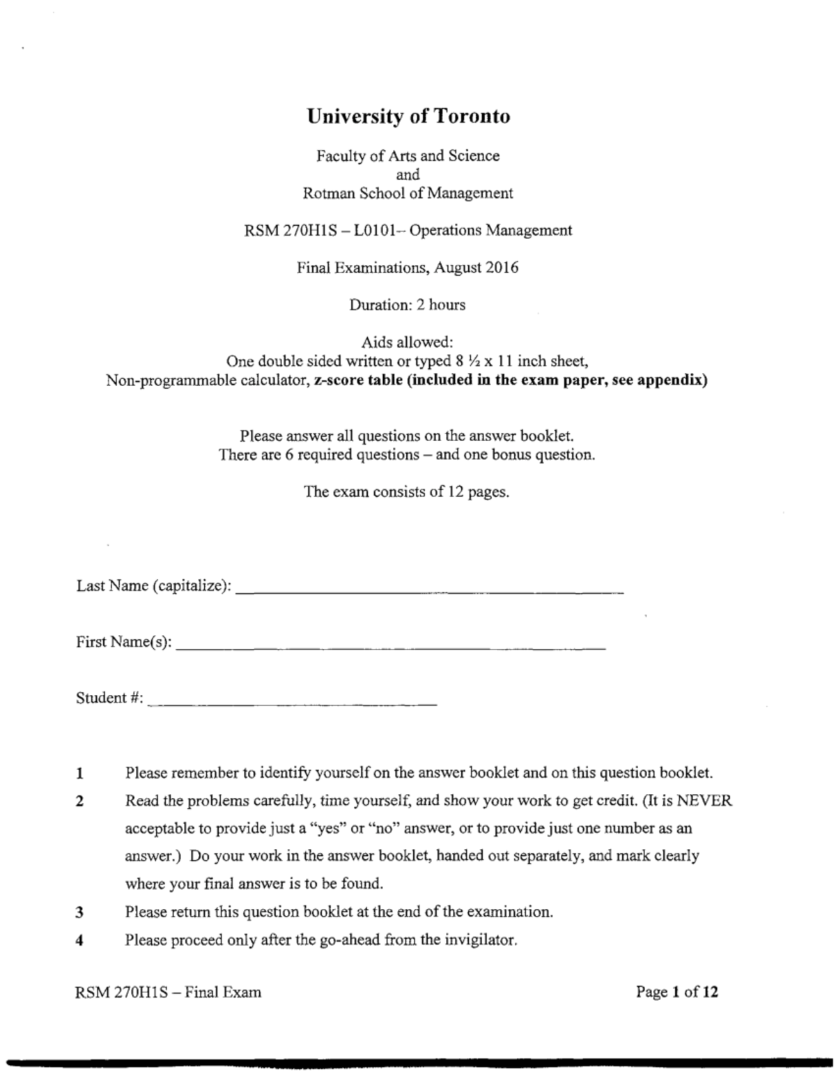 Sample final exam, all questions included - University of Toronto ...