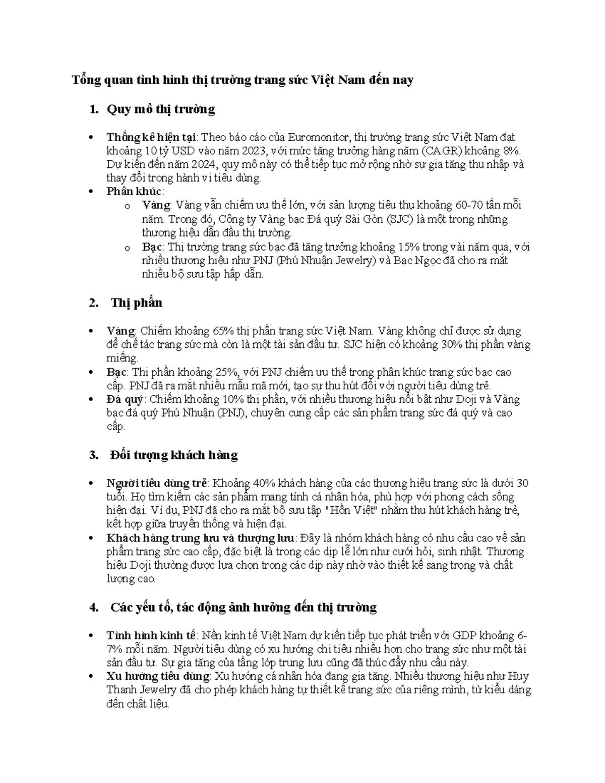 Tổng Quan Thị Trường Trang Sức Việt Nam 2023: Quy Mô & Xu Hướng - Studocu