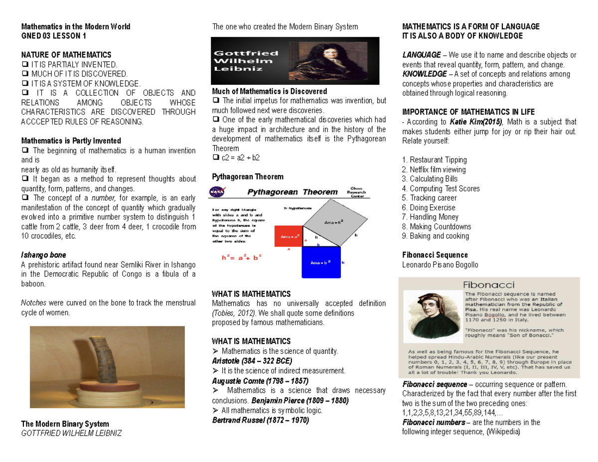 Fibonnaci Sequence - Mathematics in the Modern World GNED 03 LESSON 1 NATURE OF MATHEMATICS IT ...