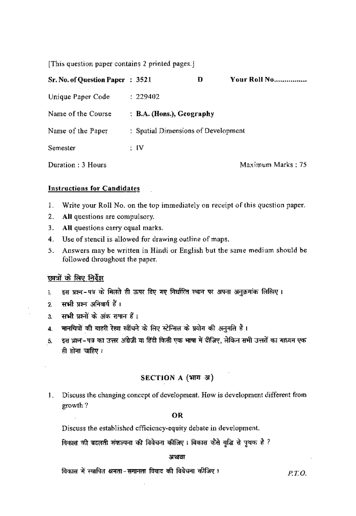 B.A. (HONS) Geography - Spatial Dimensions of Development IV (3521 ...