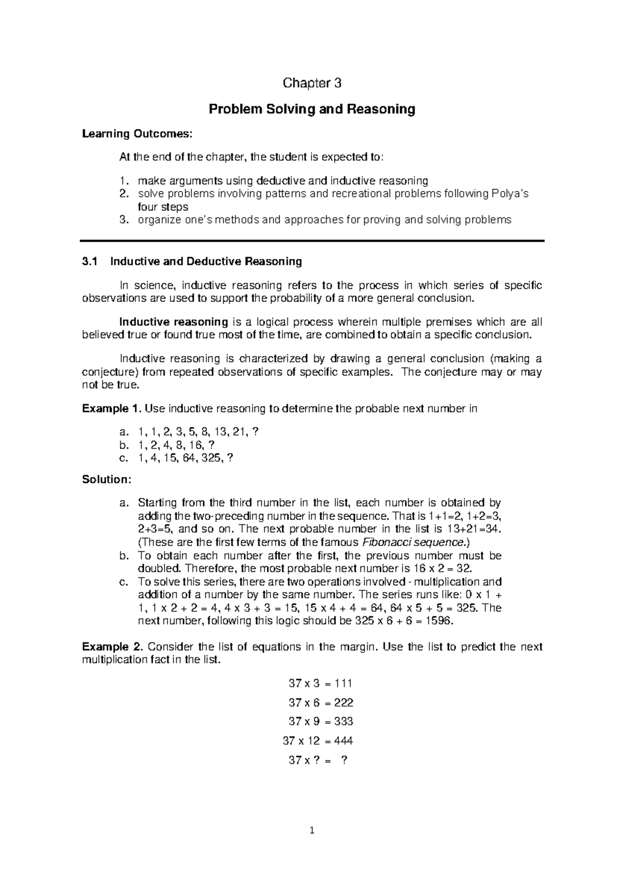 MMW 3: Problem Solving & Reasoning - Learning Outcomes and Examples ...