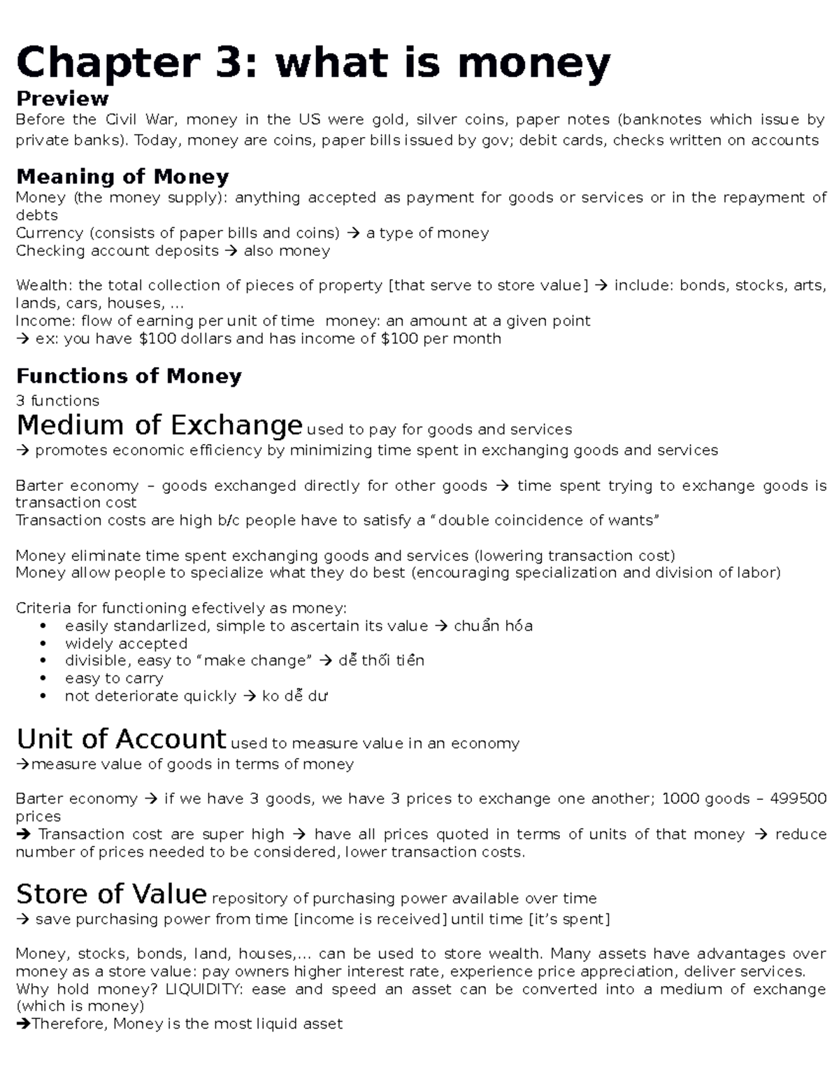 Chapter 3: Understanding Money - Key Concepts and Functions - Studocu