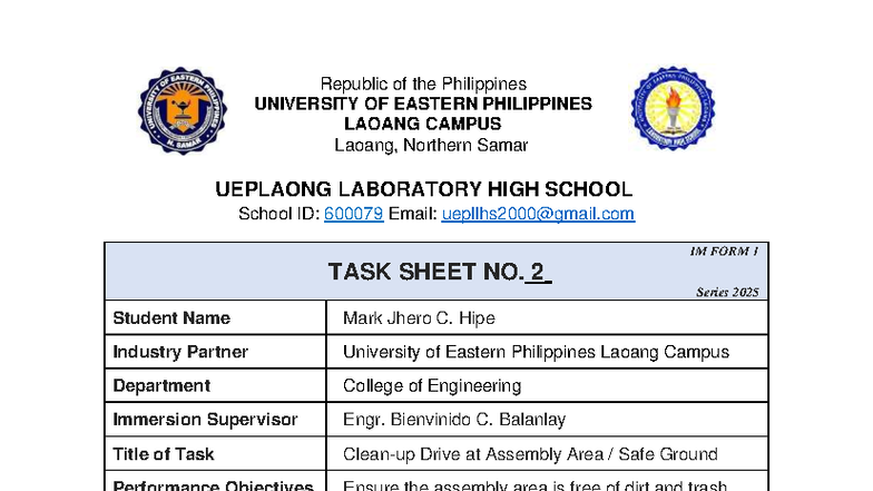WORK- Immersion TASK- Sheet updated - UEPLAONG LABORATORY HIGH SCHOOL ...