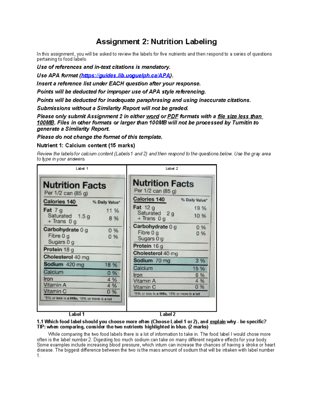 Nutrition Assignment #2: Analyzing Nutrient Labels and Health Impacts ...