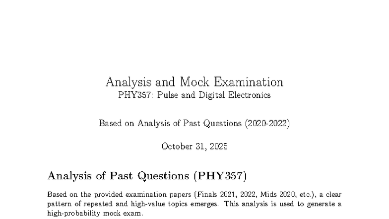 Mock Exam Analysis for PHY357: Pulse & Digital Electronics - Studocu
