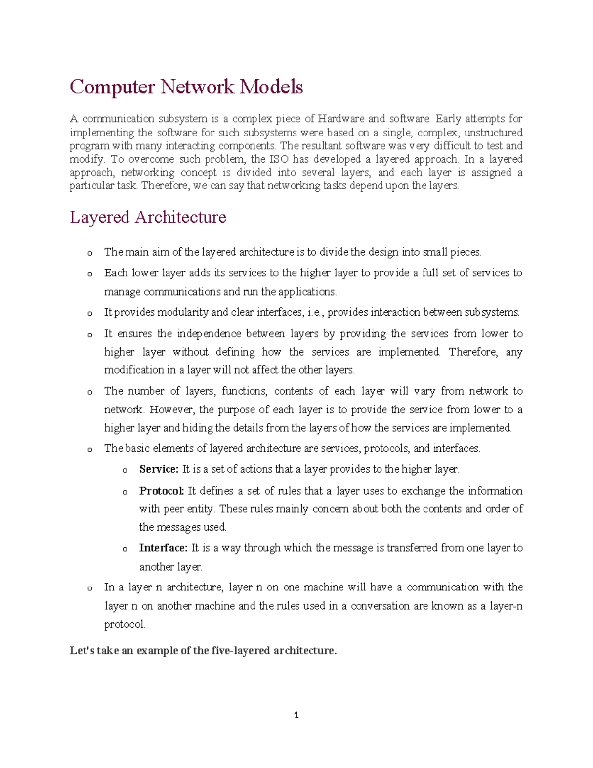 Computer Network Models: Understanding Layered Architecture and OSI - Studocu