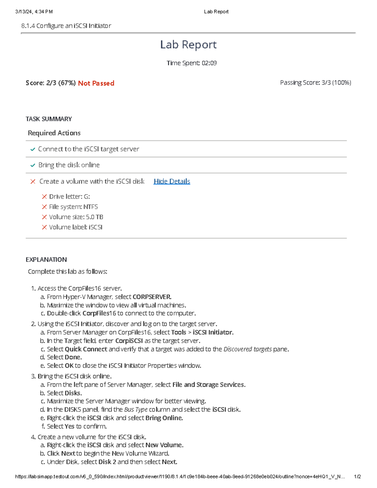Lab Report: 8.1.4 iSCSI Initiator Configuration Results and Summary ...