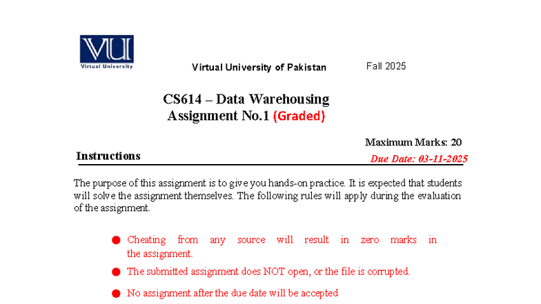 Fall 2025 CS614 Data Warehousing Assignment 1 Guidelines and Objectives - Studocu