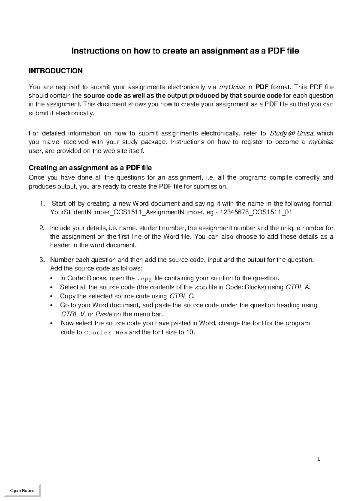 Instructions for Submitting Assignments as PDF for COS 1511 - Studocu