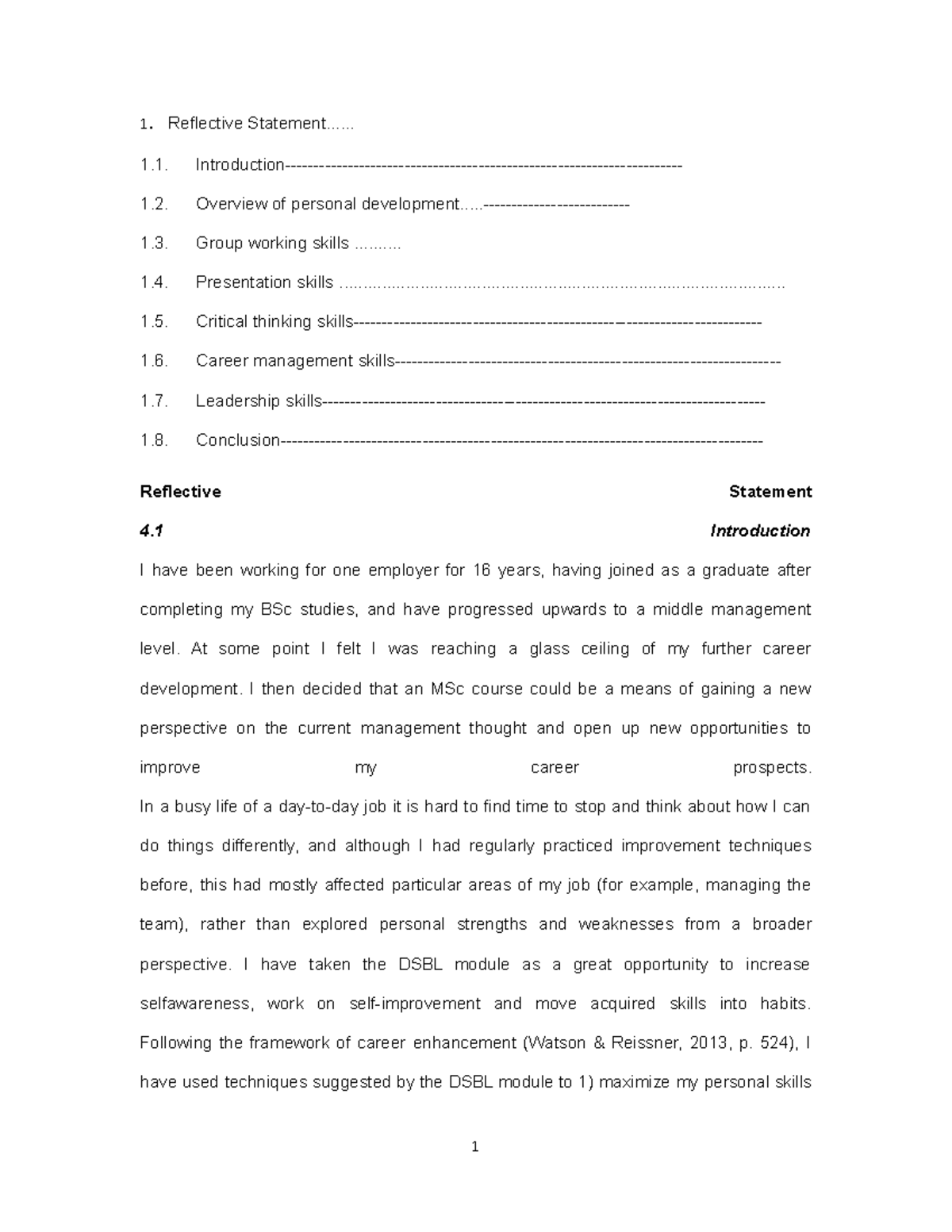 Reflective Statement - this paper is about the reflection on yourcourse ...