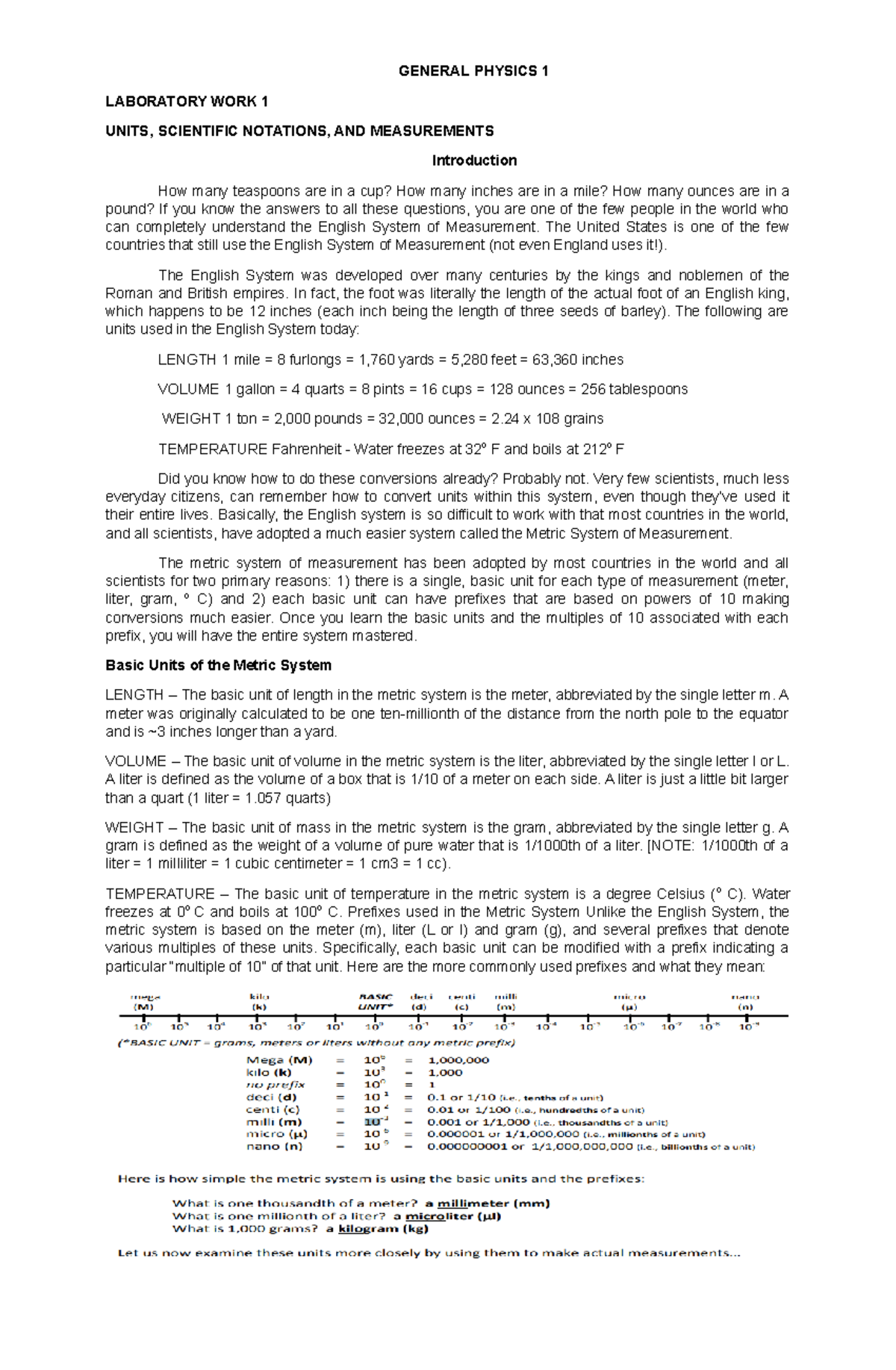 Laboratory 1 - GENERAL PHYSICS 1 LABORATORY WORK 1 UNITS, SCIENTIFIC ...
