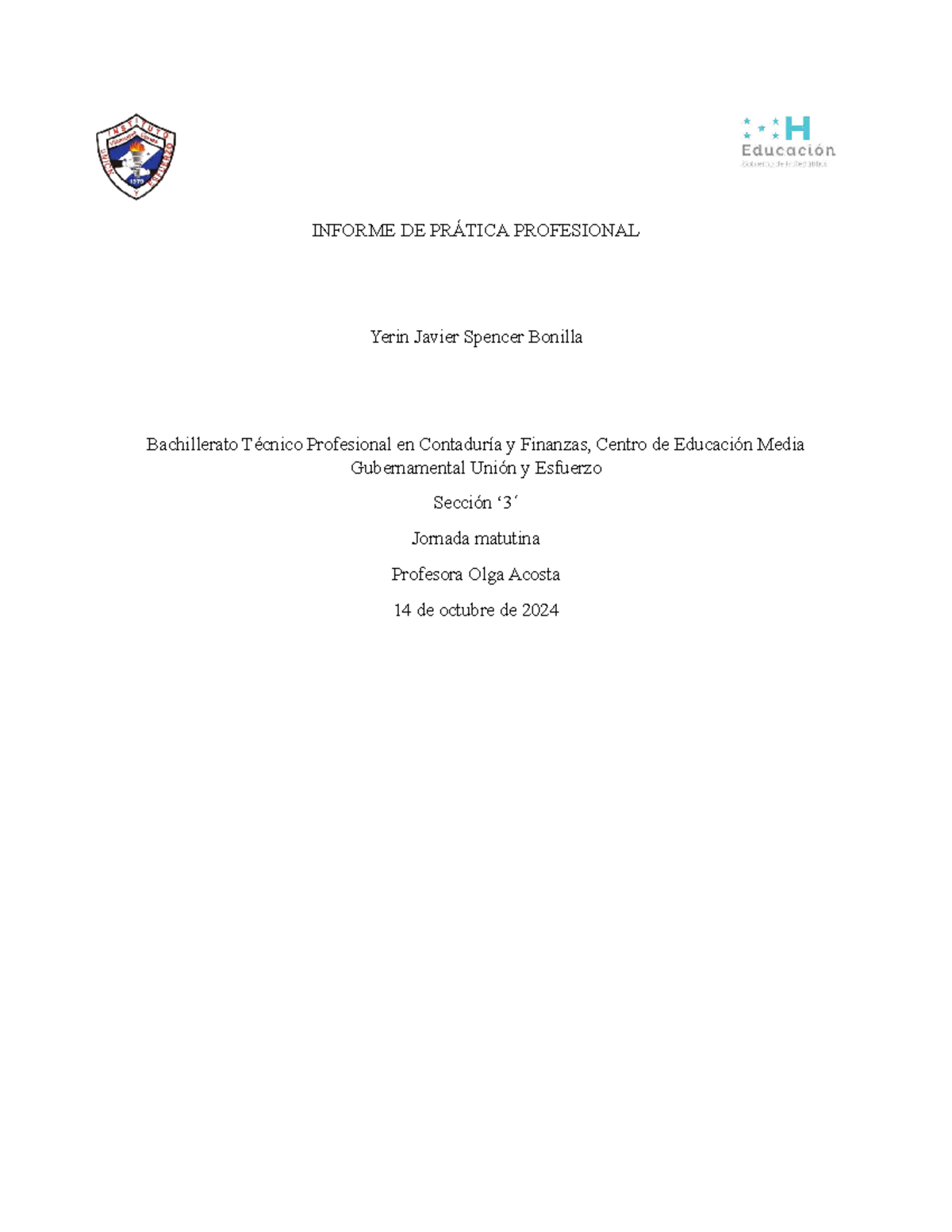 Informe de Práctica Profesional en Contaduría y Finanzas - Yerin Javier ...