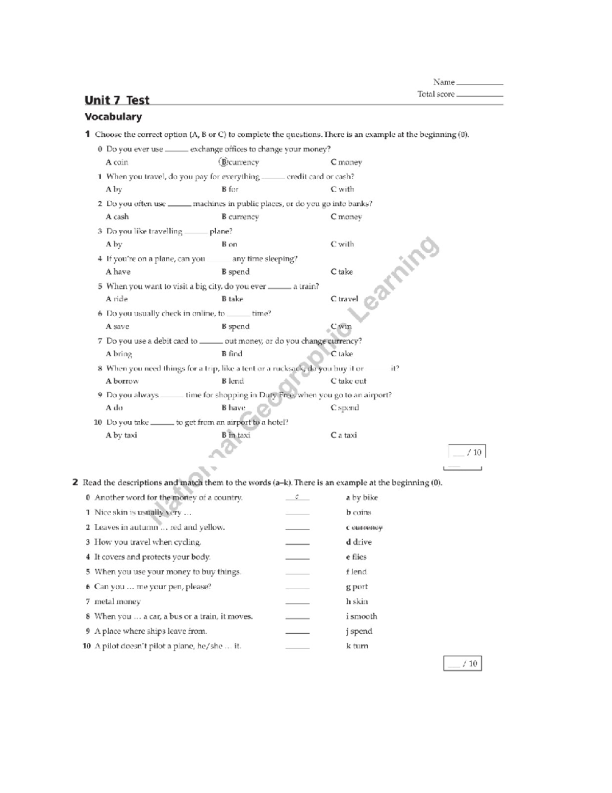 Unit 7 Test Vocabulary A2 - Life English Exam Prep - Studocu