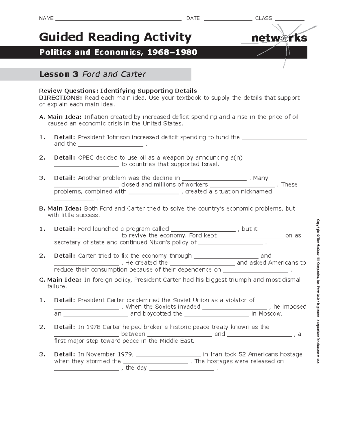 US2 - Unit 7 - WS 28 - Lesson 3: Ford & Carter Economic Review ...