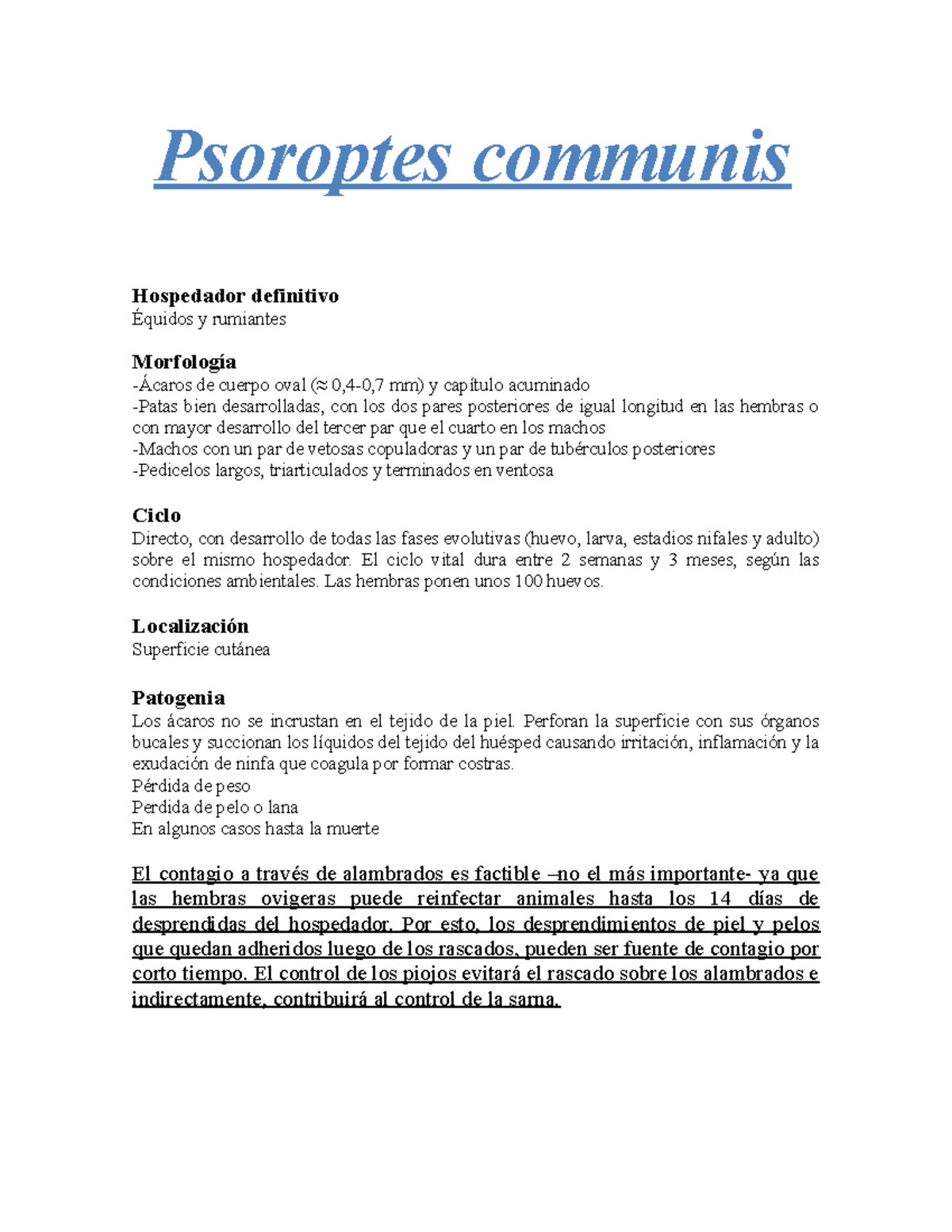 Psoroptes communis - .... - Psoroptes communis Hospedador definitivo ...