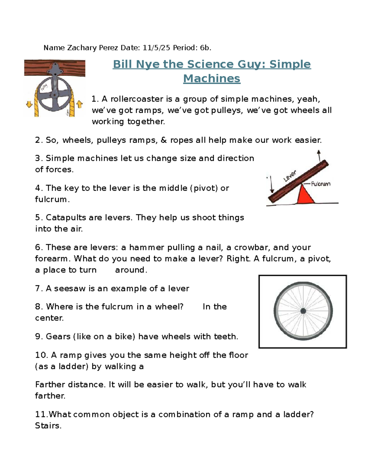 Bill Nye the Science Guy: Simple Machines Q&A - Studocu