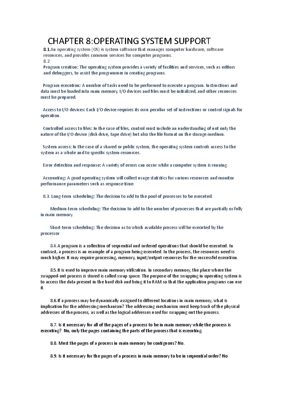 Chapter 8 - cea exercise - CHAPTER 8:OPERATING SYSTEM SUPPORT 8.1 ...