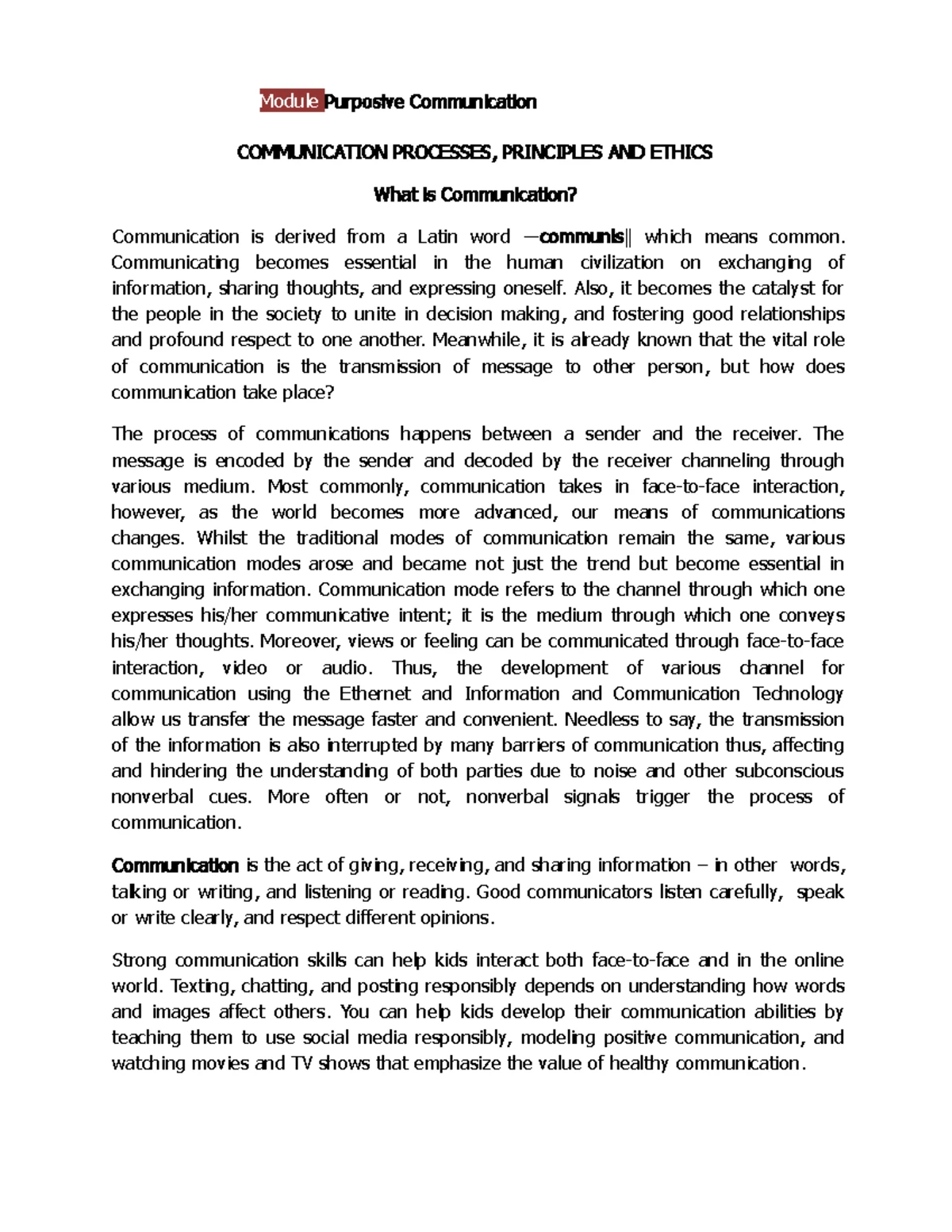 PURPOSIVE COMMUNICATION LESSONS - Purposive Communication Chapter 1 ...