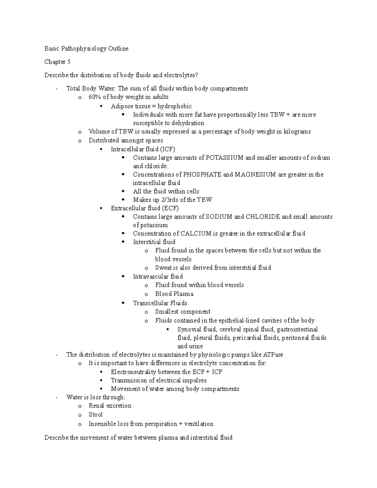 Basic Pathophysiology Outline - Basic Pathophysiology Outline Chapter 5 ...