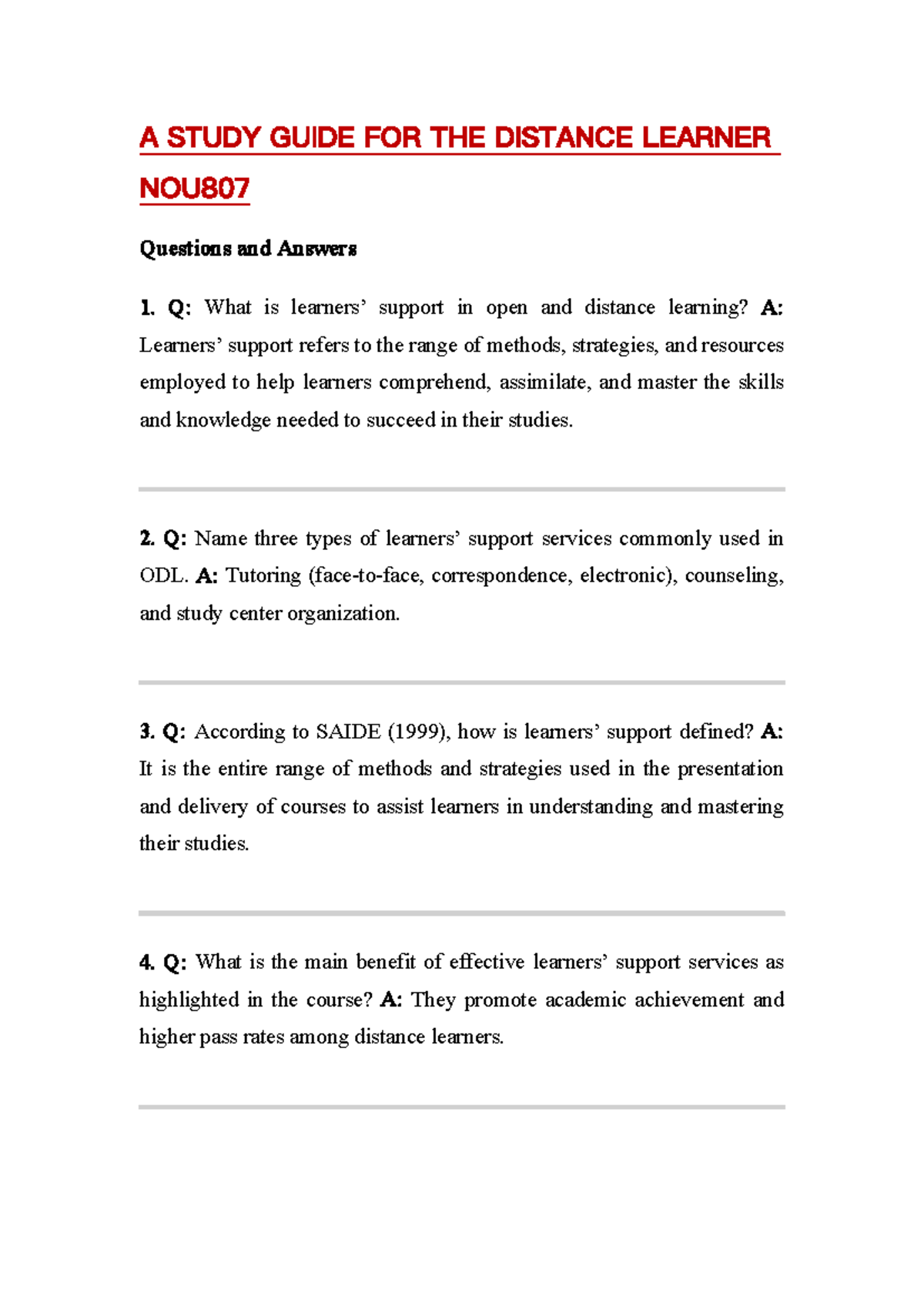 A Comprehensive Study Guide for Distance Learners (NOU807) - Studocu