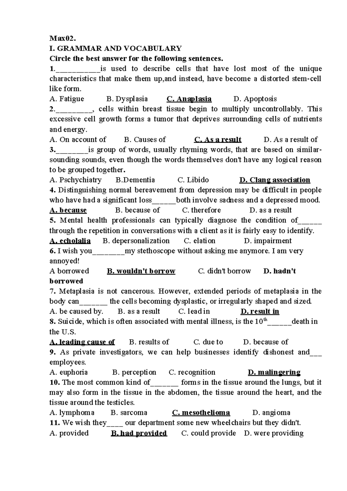 Max GKTA7 DAP AN - Grammar and Vocabulary Practice for Medical Students ...