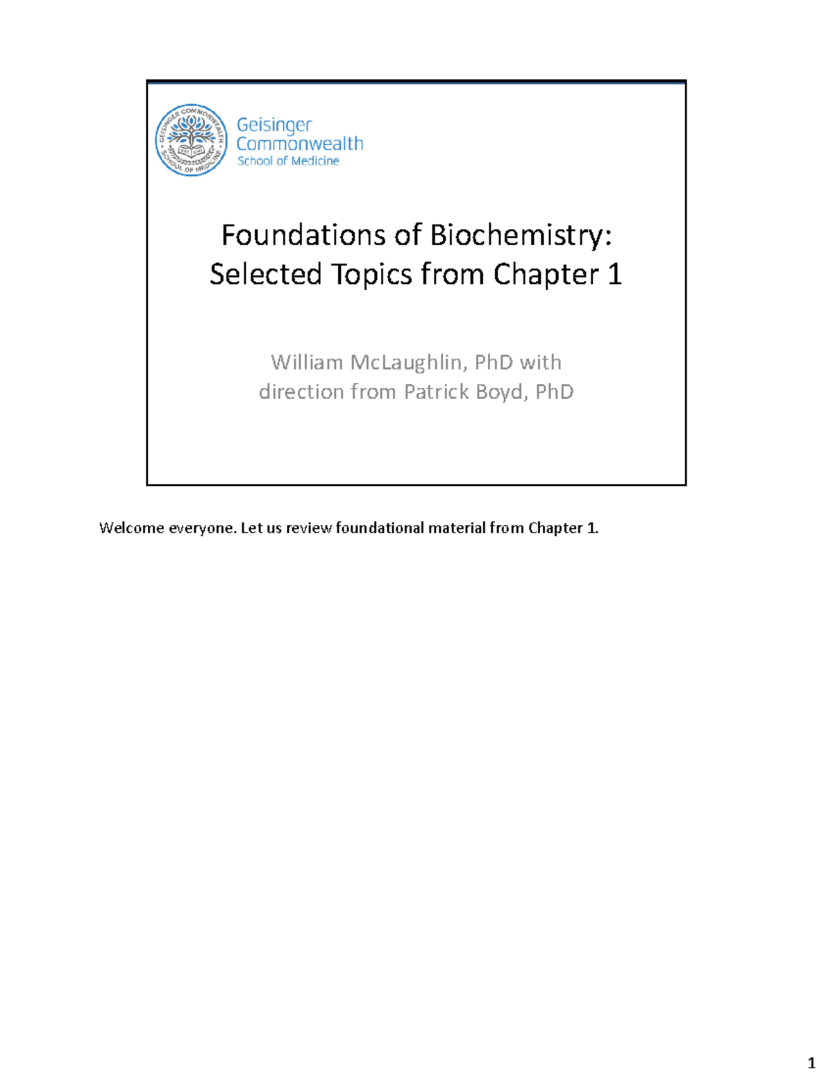 Foundations of Biochemistry: Key Concepts from Chapter 1 - GCSOM ...