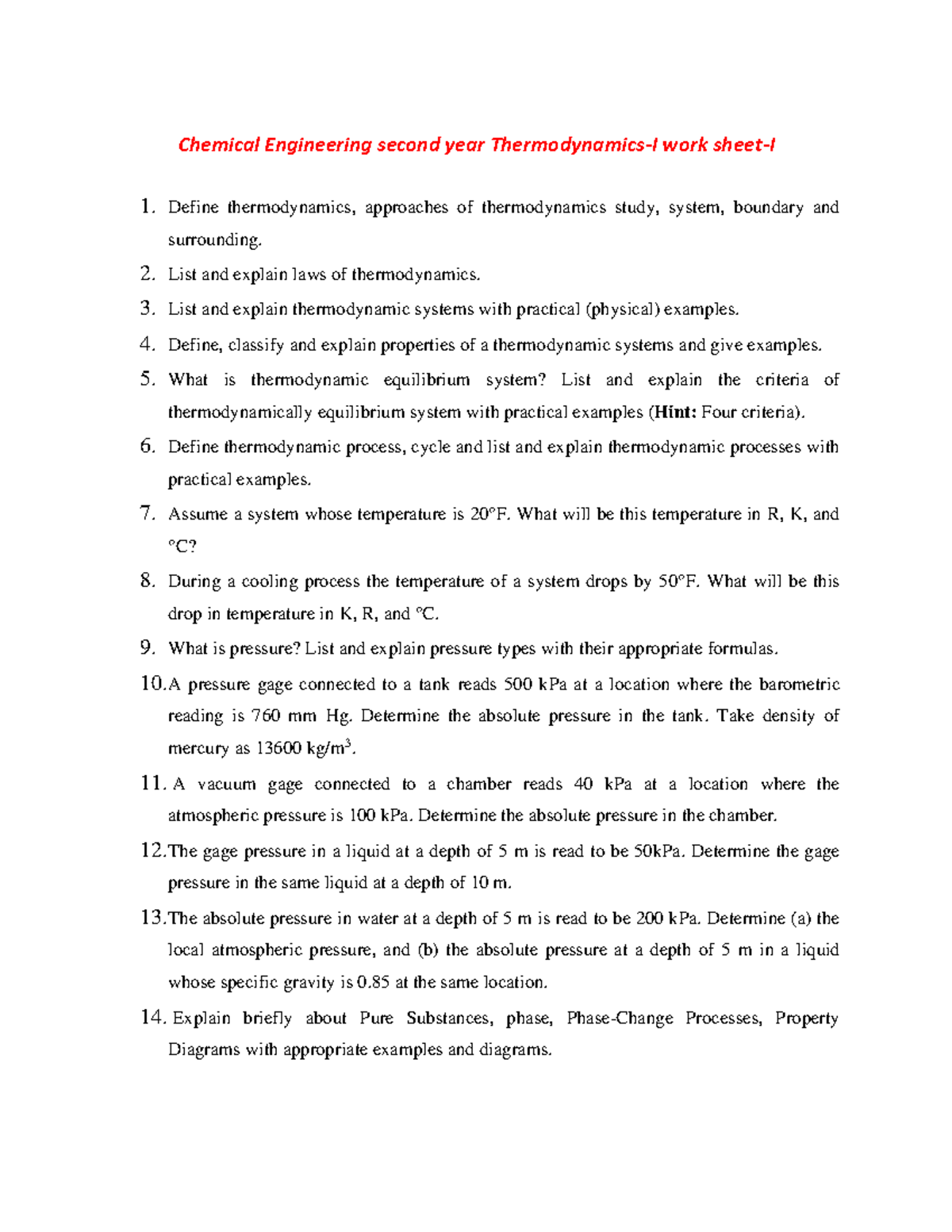 Chemical Engineering 2nd Year Thermodynamics Study Guide - Studocu