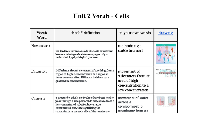 Unit 2 Cells Vocab Definitions and Key Concepts - Studocu