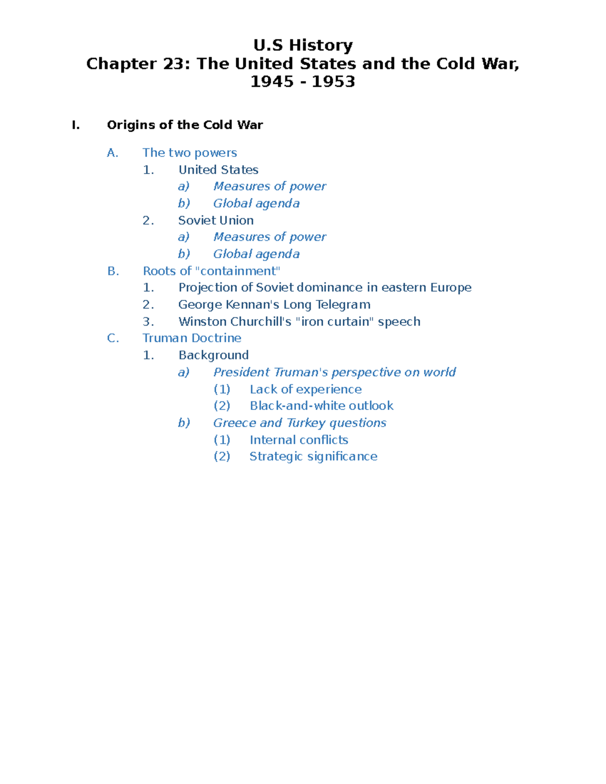 U.S. History Chapter 23: Analyzing Cold War Dynamics (1945-1953) - Studocu