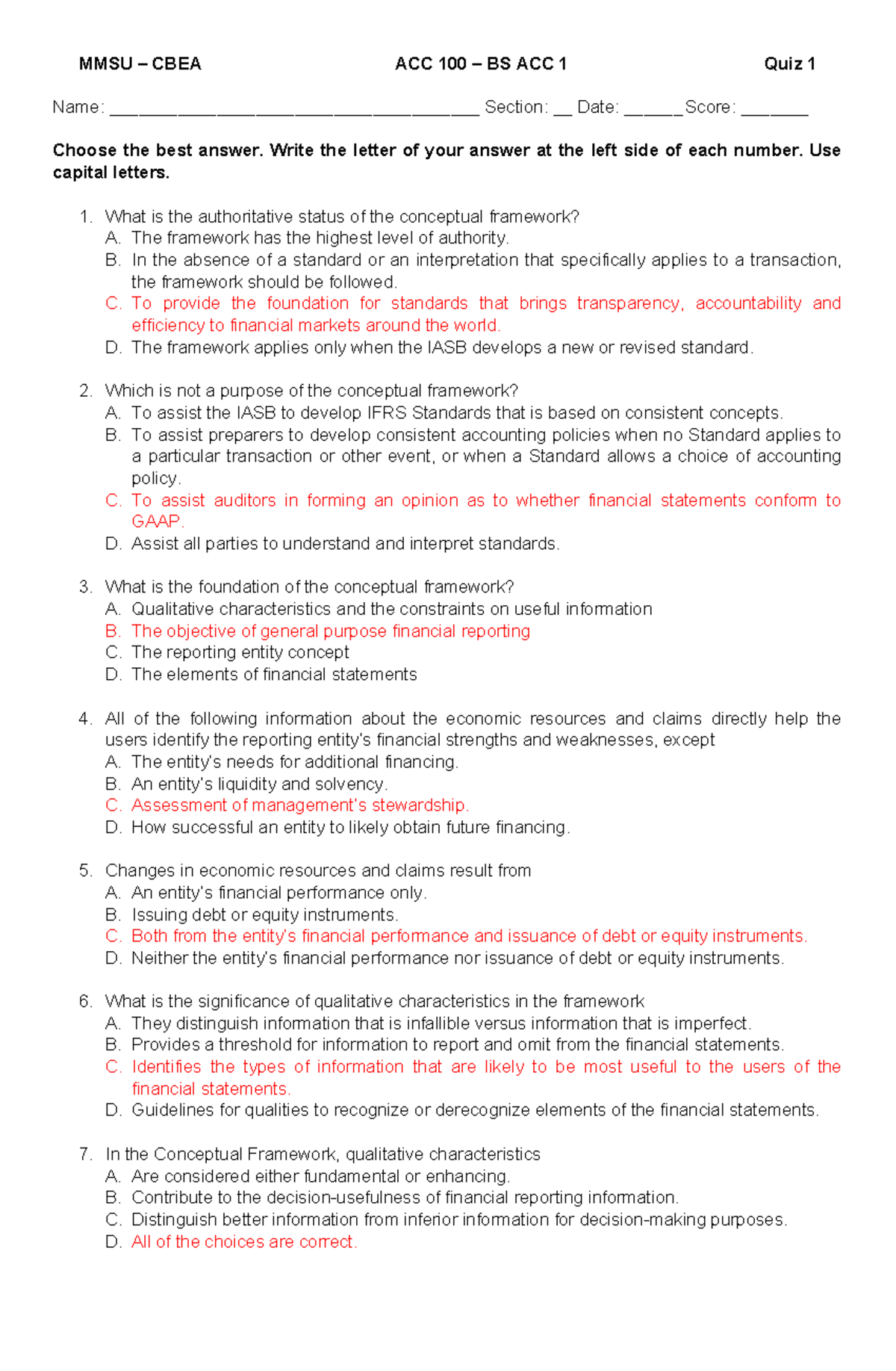 ACC 100 Quiz 1 - Kalbo - MMSU – CBEA ACC 100 – BS ACC 1 Quiz 1 Name ...