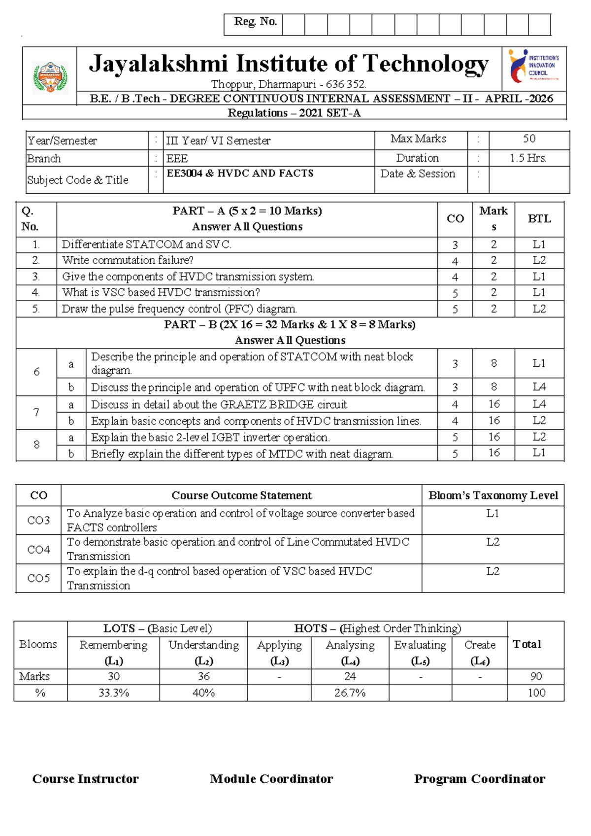 HVDC & FACTS - IAT EE3004 Continuous Internal Assessment II - Studocu
