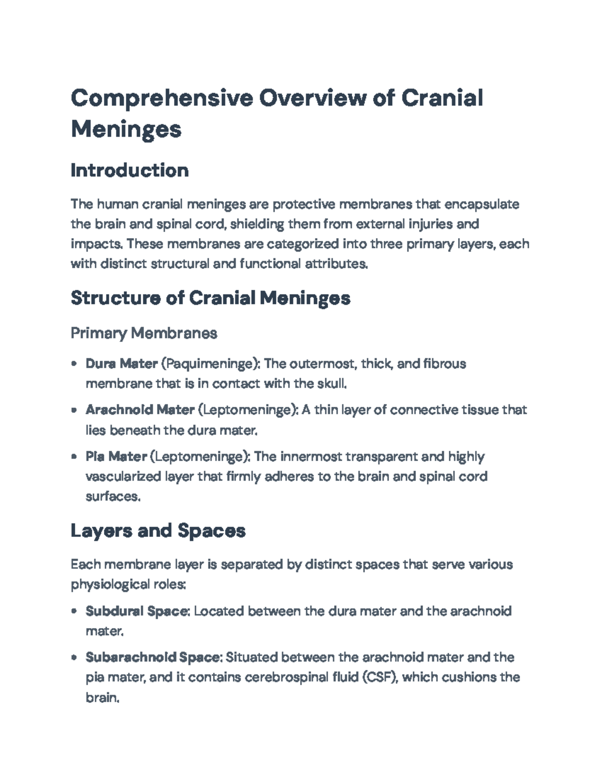 Cranial Meninges Overview: Structure & Functions Explained - Studocu