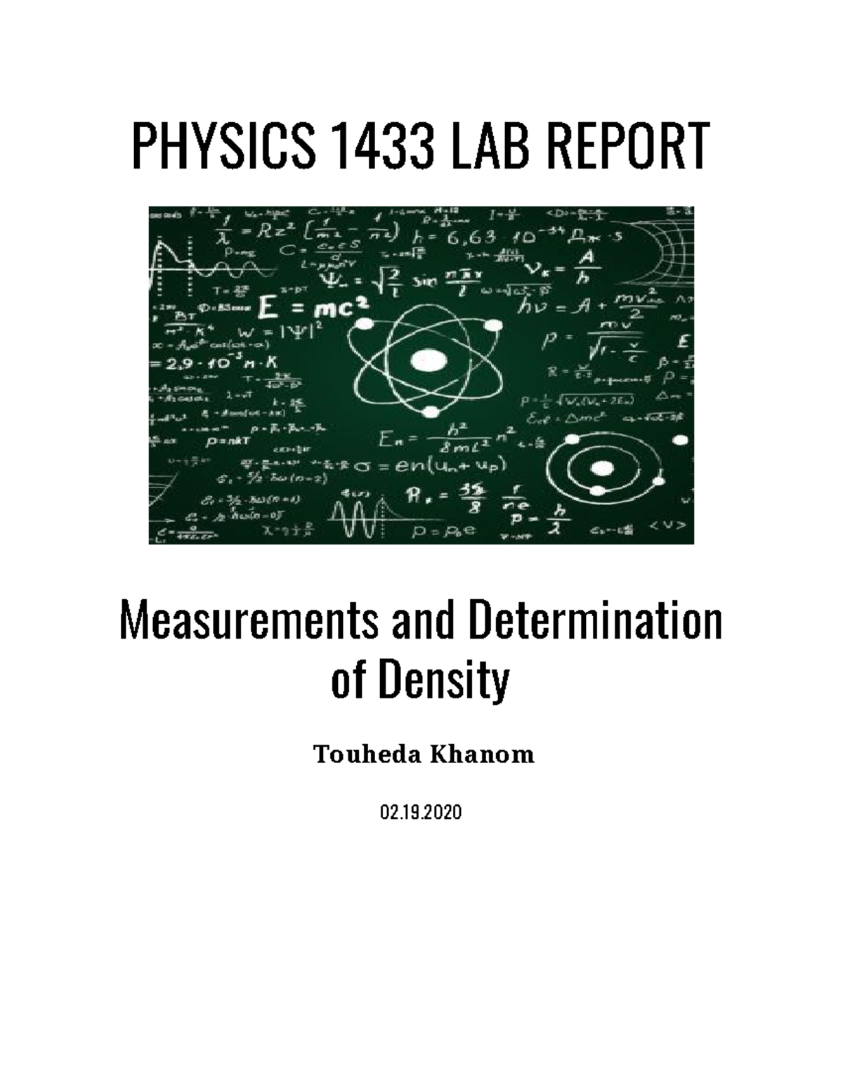 PHYS Lab Report 1 - LAB #1 -Measurements and Determination of Density ...