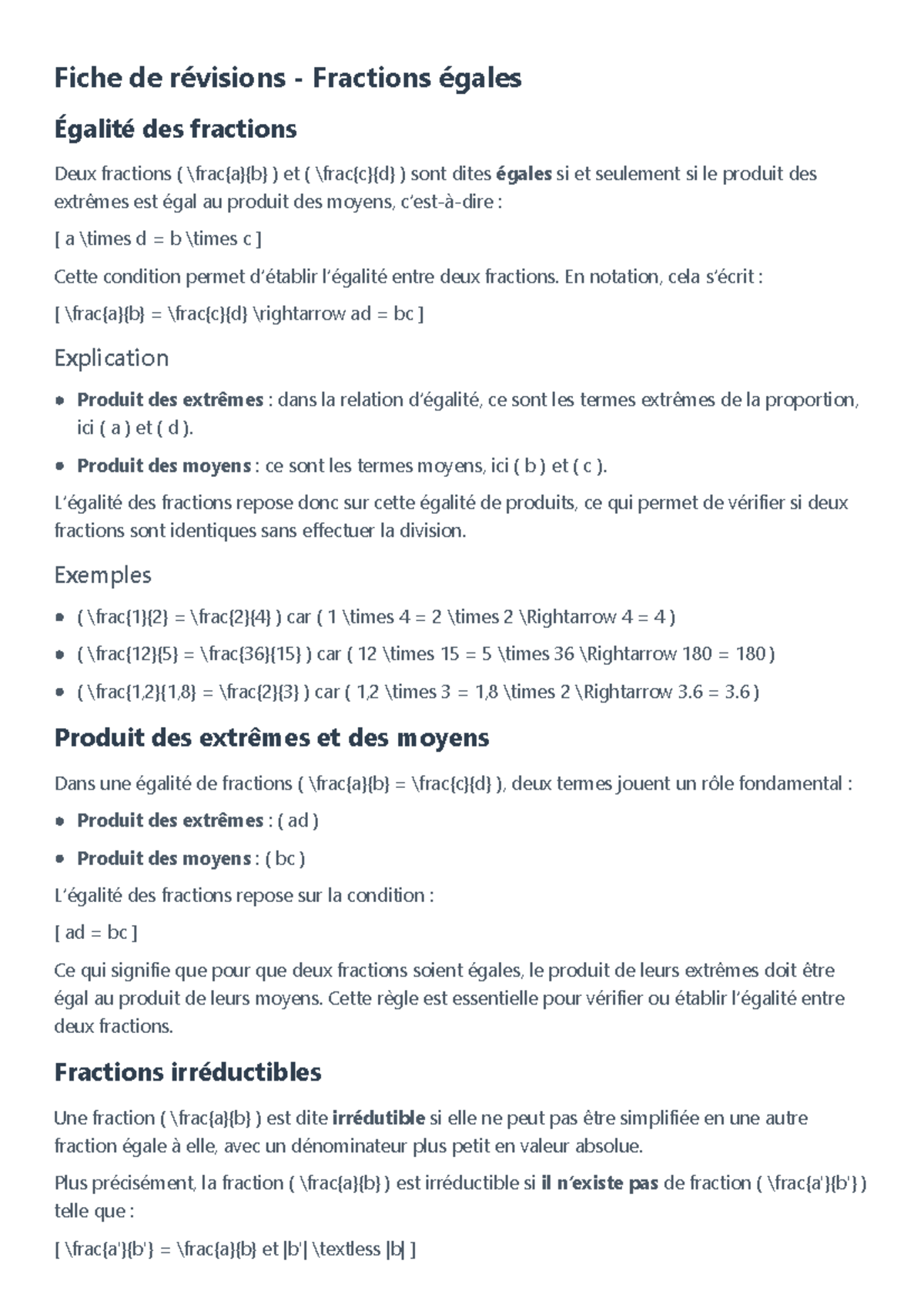 Cours-Fractions-2 : Révisions sur les Fractions Égales et Irréductibles ...