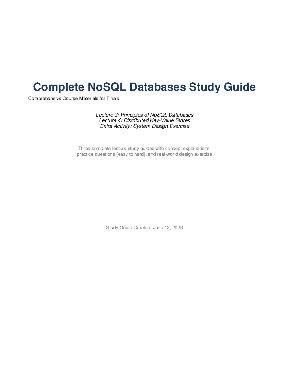 NoSQL Databases Study Guide for Finals: Lectures 3 & 4 Insights - Studocu