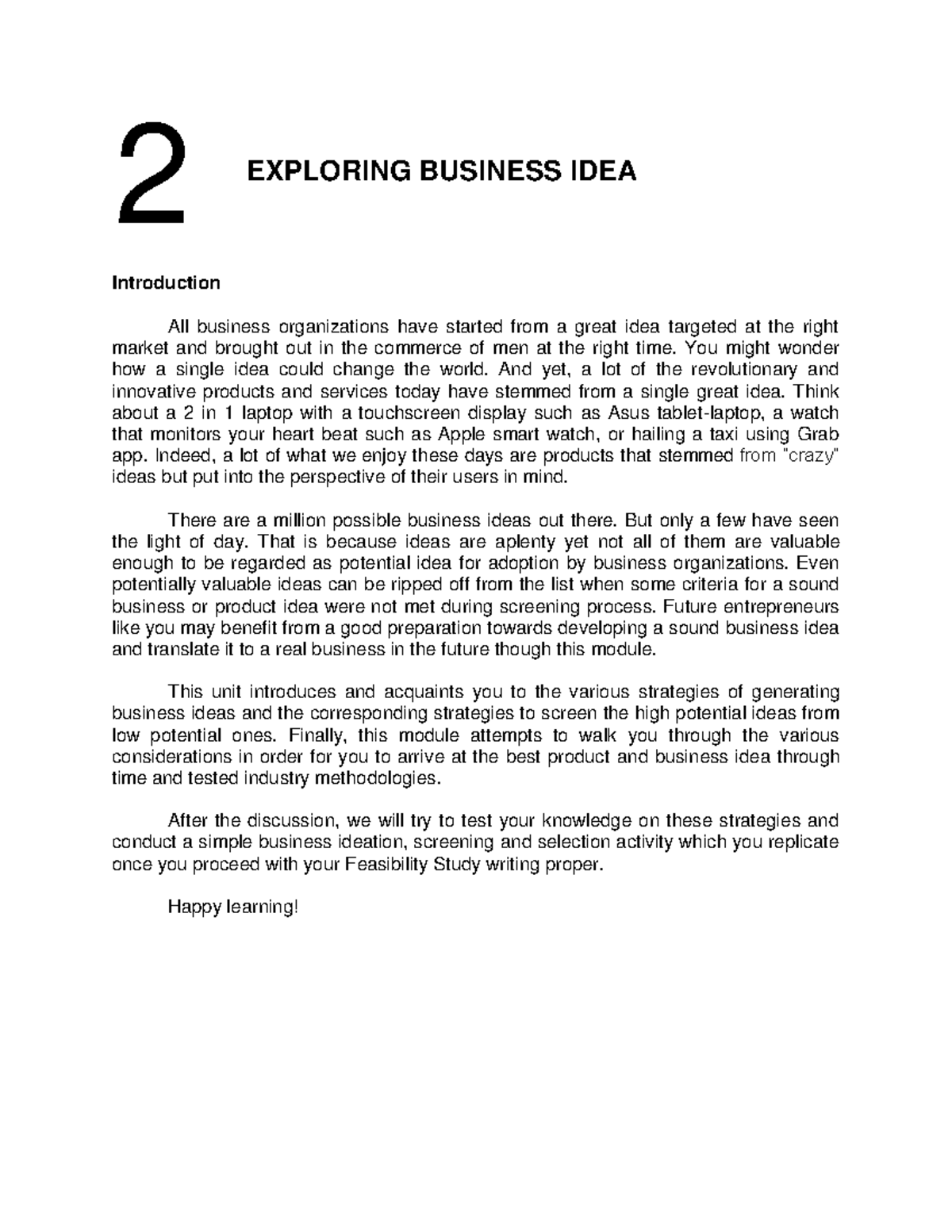 Module 4: Strategies for Business Idea Generation and Screening - Studocu
