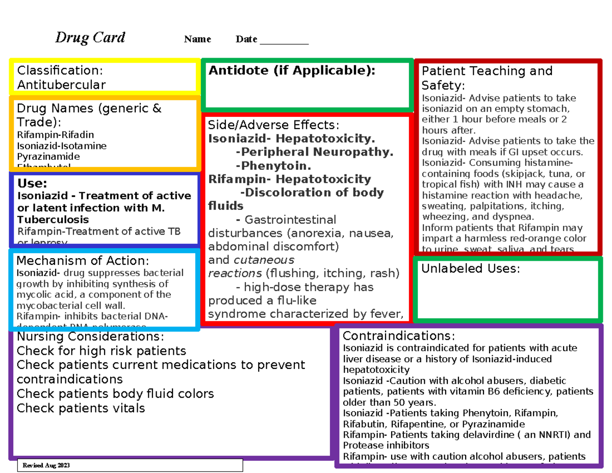 Week 6 drug cards - medications and pharmacology - Drug Card Name Date ...