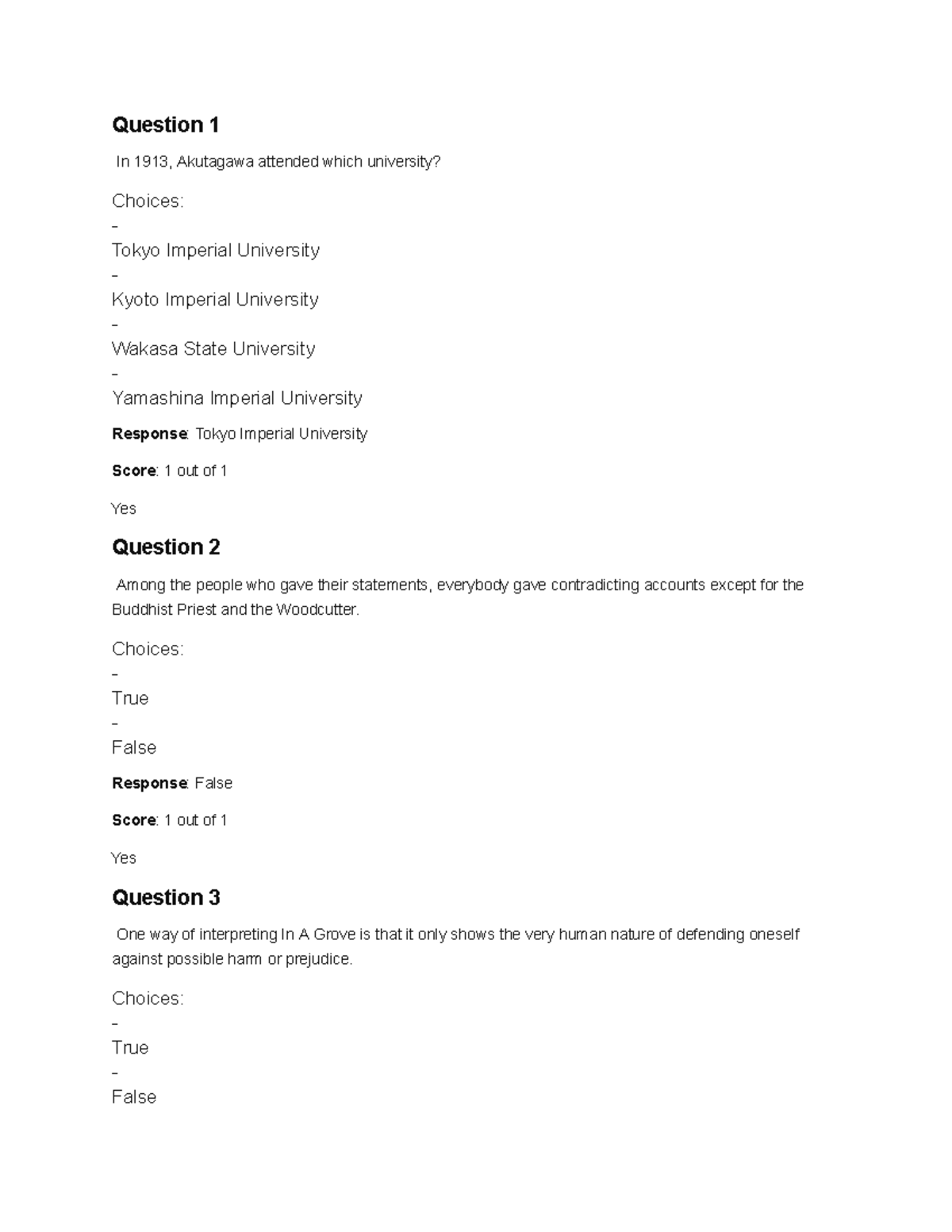 Comprehension Review Quiz on In A Grove (ENG 101) - Studocu
