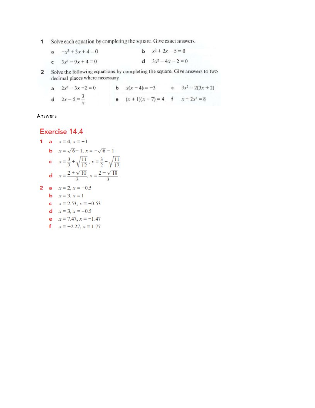 Ch 14: Completing the Square - Exercises & Solutions - Studocu