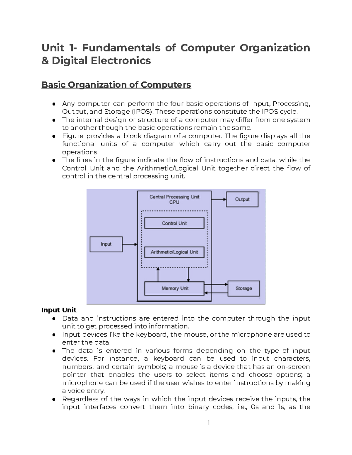 Unit 1: Fundamentals of Computer Organization & Digital Electronics ...