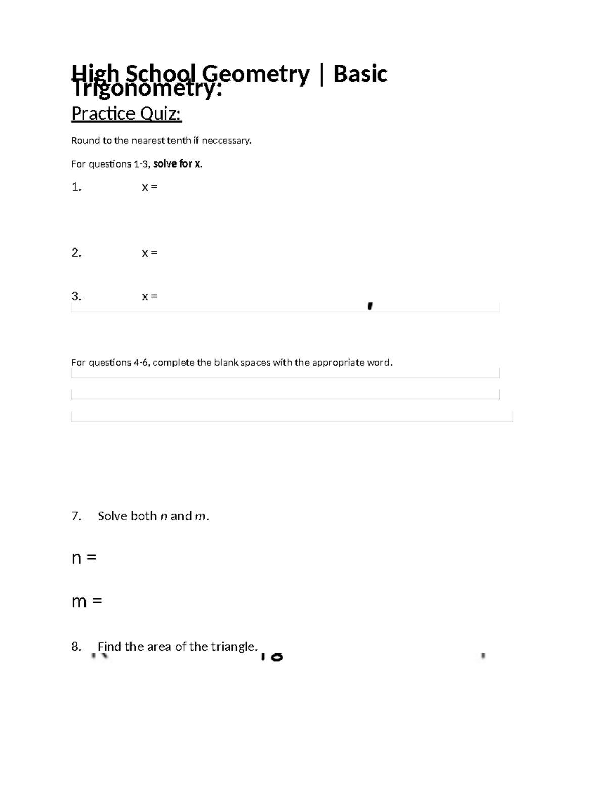 High School Geometry: Trigonometry Practice Quiz Notes - Studocu