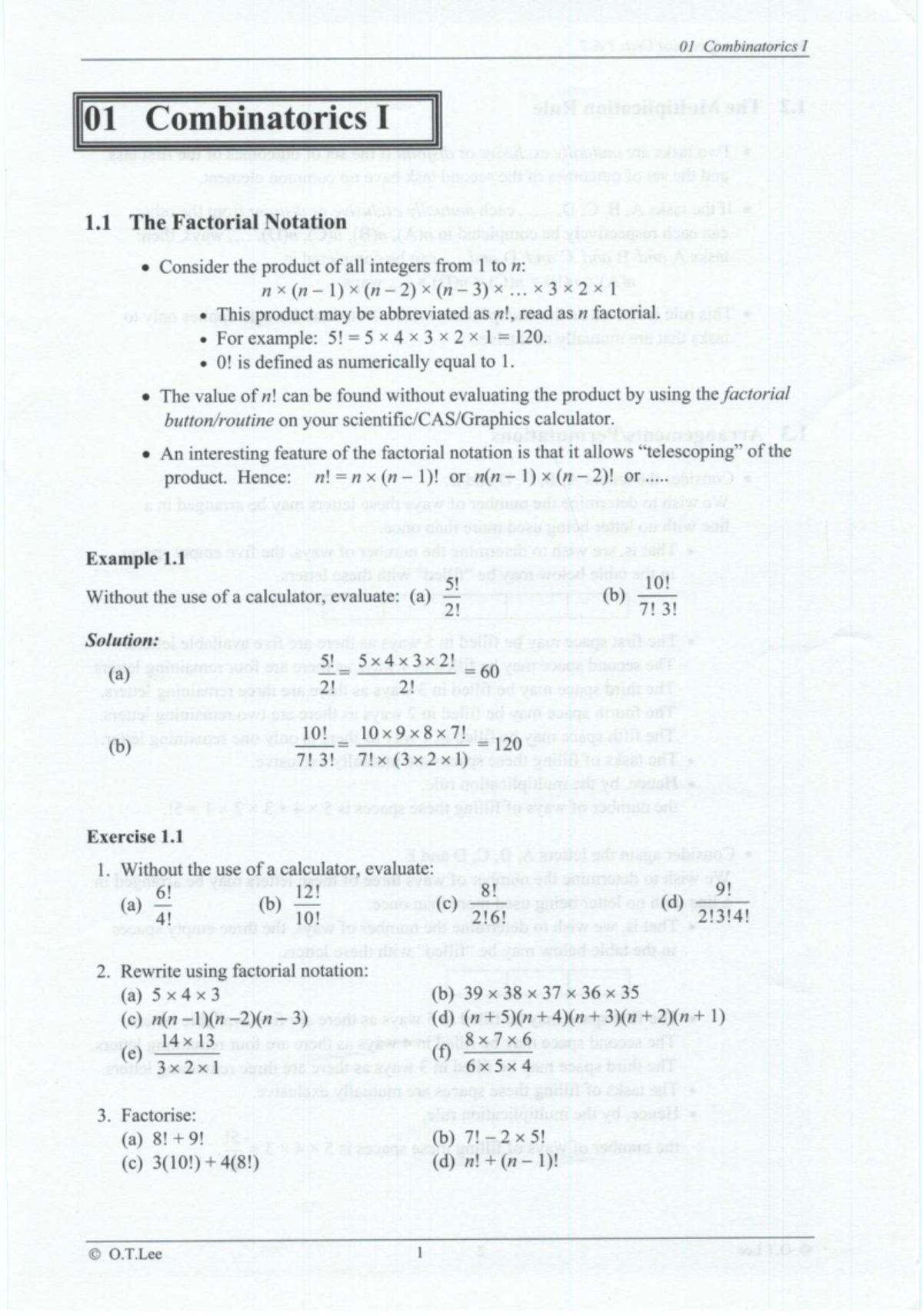 11 MS CH01 Combinatorics I: Factorial Notation & Multiplication Rule ...